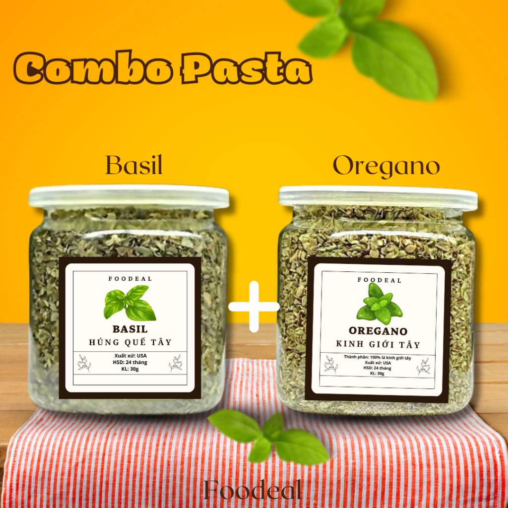 Combo 2 Hũ Lá Oregano + Basil - 2 hũ lá kinh giới tây+ húng quế tây ướp ...