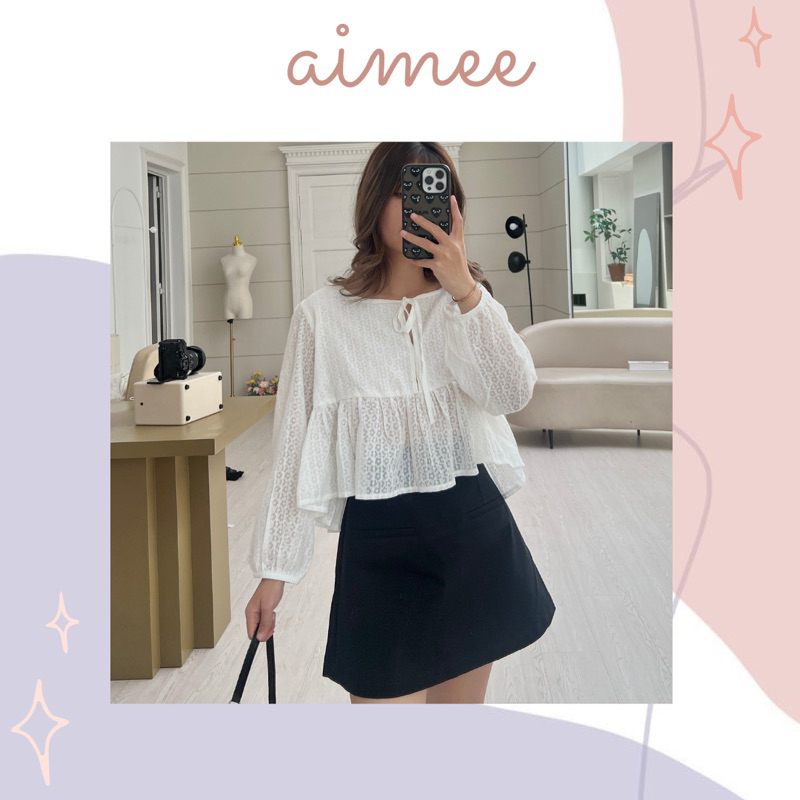 UNI TOP - Áo tay bồng dài hoa trắng - AIMEE | Shopee Việt Nam