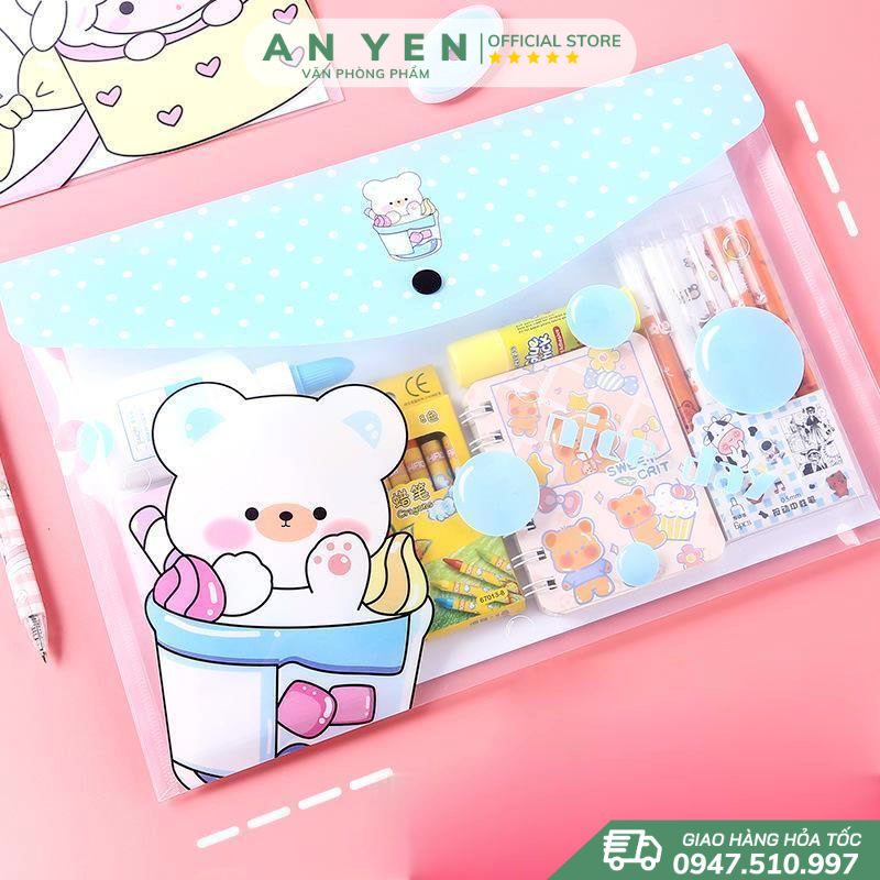 Túi khuy hoạt hình, Túi đựng tài liệu A4 có khuy bấm ,Túi my clear hình ...