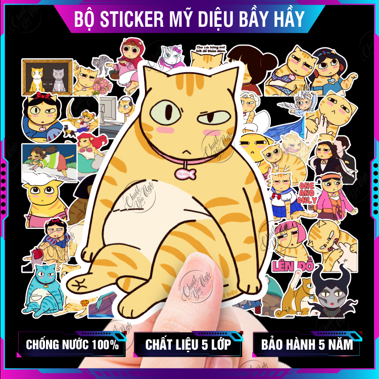 Bộ 100 sticker con mèo MỸ DIỆU bầy hầy dễ thương chất liệu chống thấm ...