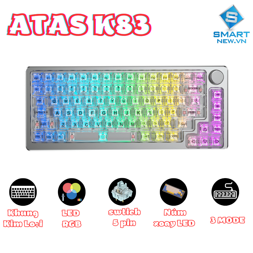 Bàn phím cơ Full nhôm CNC ATAS K83 - Phím trong suốt - LED RGB - Pin 4000 - Mạch 5 pin | Shopee ...