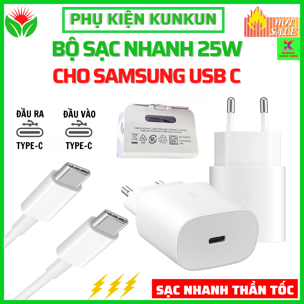 Bộ Sạc Samsung Type C 25W, Dây Cáp Sạc Type C Và Củ Sạc 25W Dùng Cho Điện Thoại, Máy Tính Bảng ...