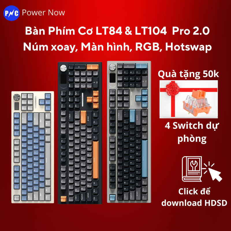 VER 2 Bàn Phím Cơ Không Dây Langtu LT84 & LT104 PRO, Núm Xoay, Màn Hình ...