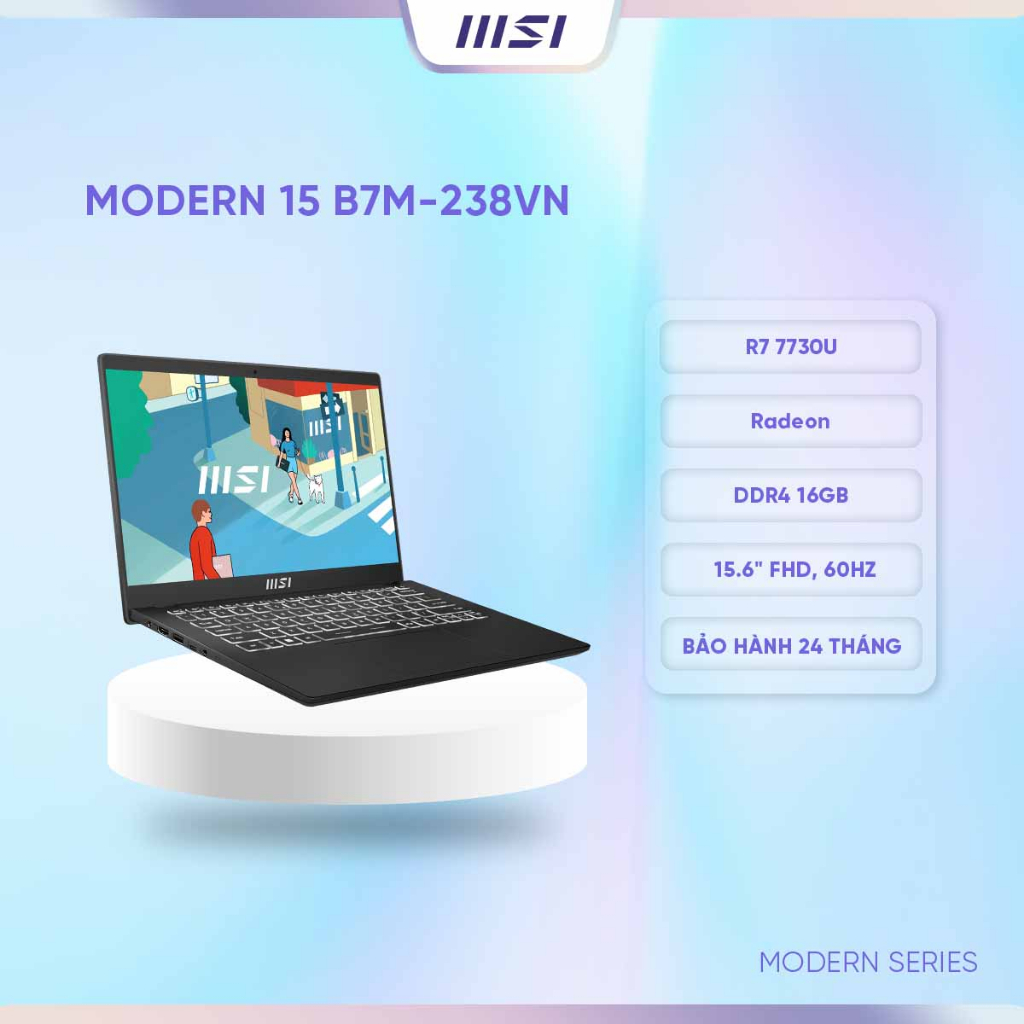 MSI Laptop Văn phòng Modern 15 B7M-238VN|R7 7730U|Radeon|DDR4 16GB ...