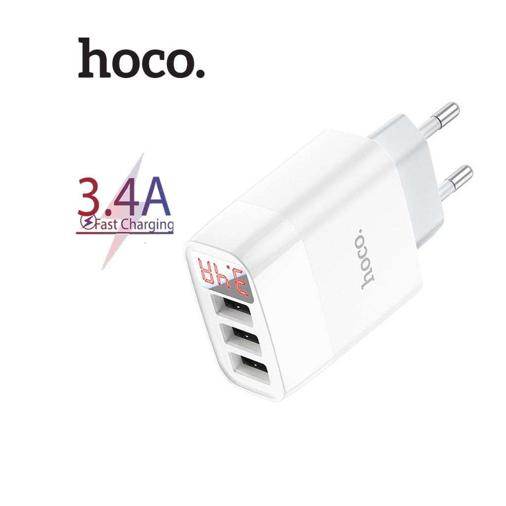 Sạc nhanh 3.4A Hoco C93A màn hình Led 3 cổng USB chân tròn hỗ trợ QC3.0 | Shopee Việt Nam
