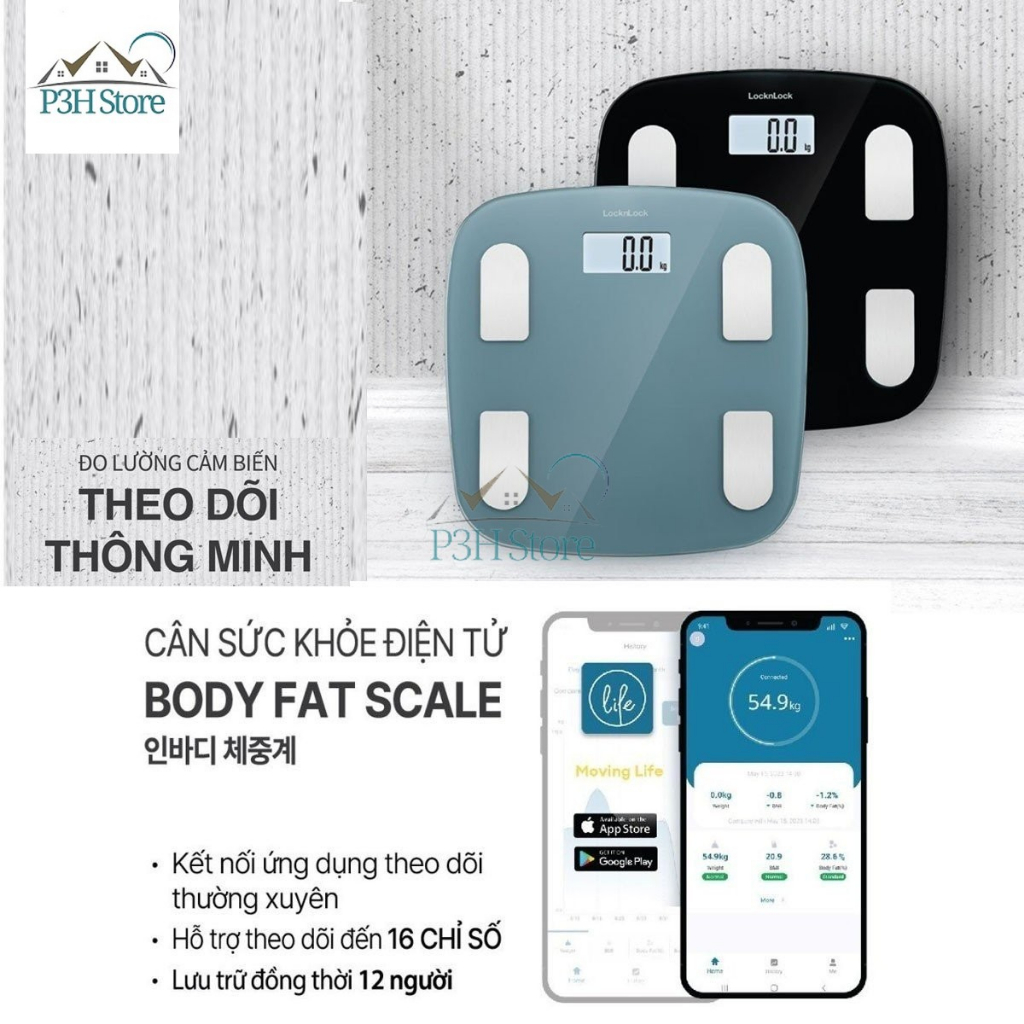 Cân sức khỏe điện tử Lock&Lock theo dõi các chỉ số cơ thể ENC541 Body ...