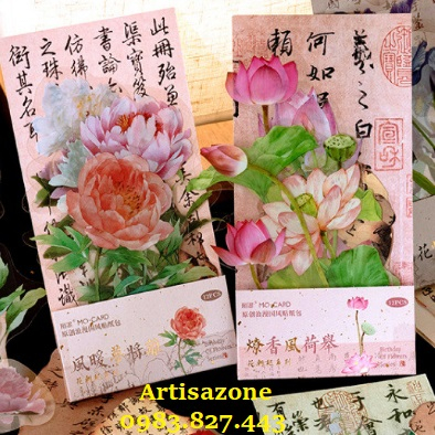 Hình dán - Sticker PET chủ đề hoa sen, hoa hồng, mẫu đơn - 06 sticker ...