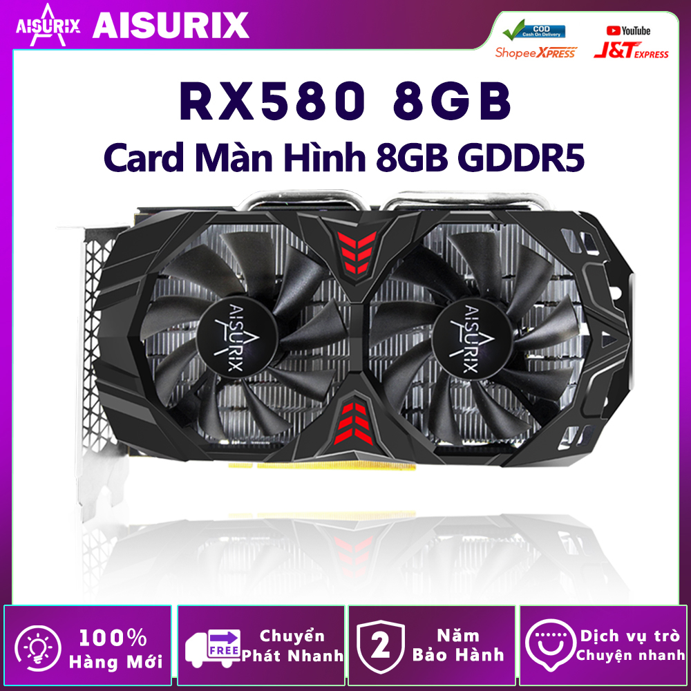 AISURIX RX 580 8GB Card màn hình VGA New GPU AMD GDDR5 PC Gaming ...