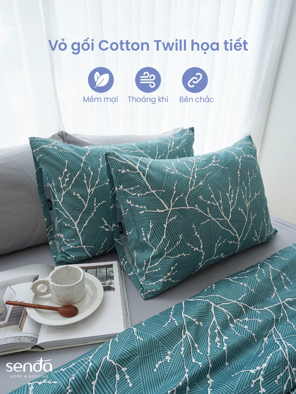 Vỏ gối Cotton Twill 40s 50x70 45x65 cm Sen Đá Home Bedding họa tiết hoa ...