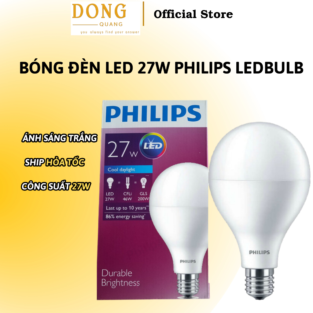 Bóng Đèn LED 27W PHILIPS LEDBULB 27W 6500K E27 A110- Ánh Sáng Trắng ...