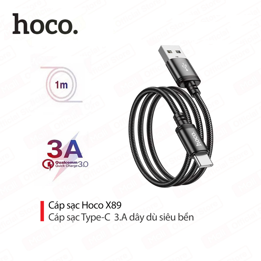 Cáp sạc Hoco X89 Type-C sạc nhanh dây dù bện dài 1M cho Smartphone đen ...