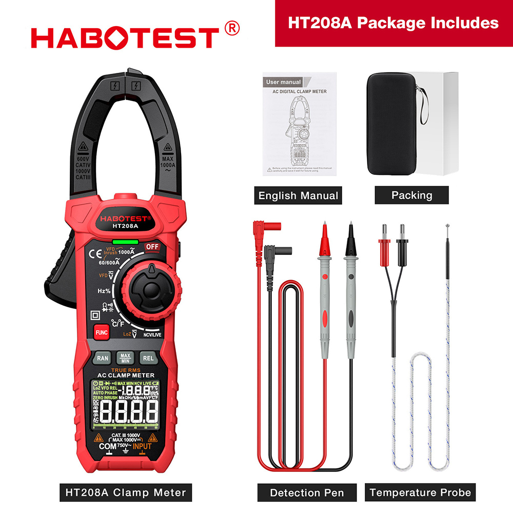 (Bảo hàng 1 năm)HABOTEST HT208 Digital Multimeter 1000V/1000A AC/DC NCV ...