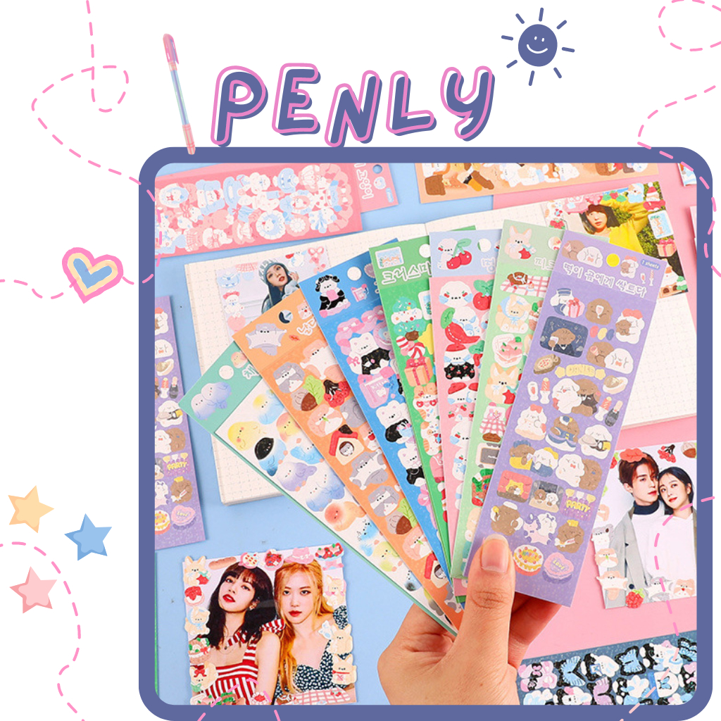 Sticker trang trí toploader PENLY set 5 10 20 tấm hình dán nhiều màu dễ ...