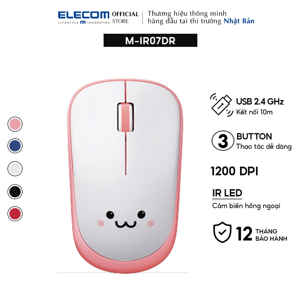 Chuột không dây Elecom M-IR07DR - USB 2.4Ghz, 1200 DPI, pin 2.5 năm, công nghệ IRLed tiết kiệm ...