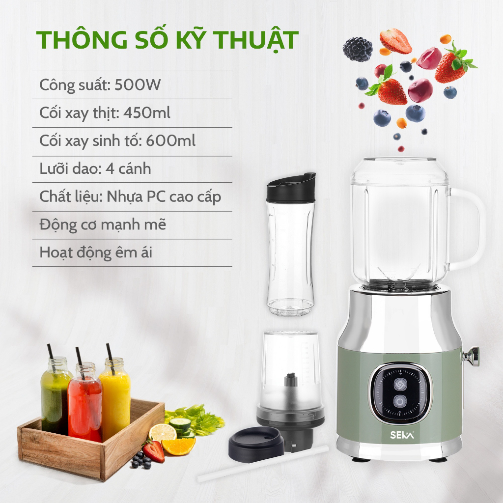 Máy Xay Sinh Tố Đa Năng SEKA 3 Cối Dung Tích 0.6L Kèm Ống Hút Chuyên ...