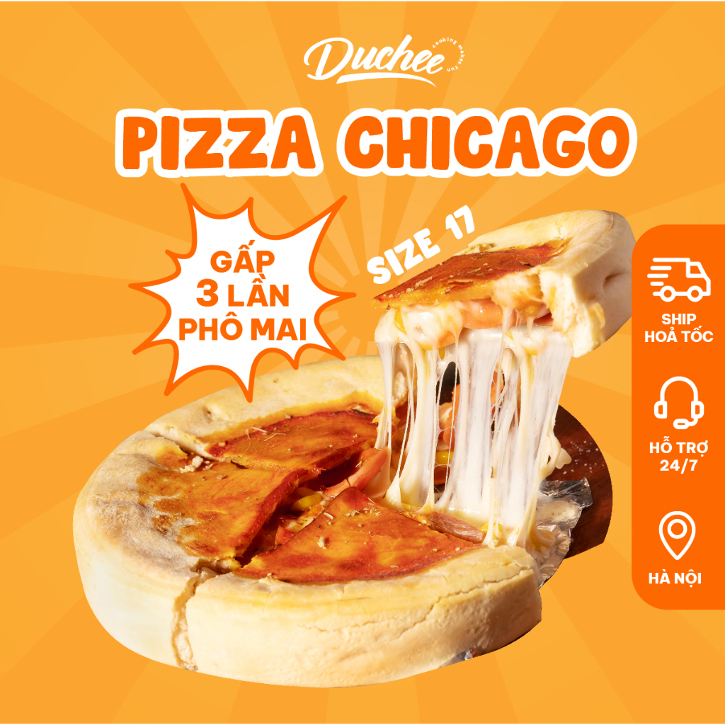 [FREESHIP] Pizza Chicago Duchee Nhân Nhồi, Size 16cm, Gấp 3 Lần Phô Mai ...