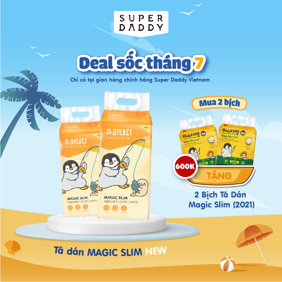 Combo 2 Tã/Bỉm Dán SUPER DADDY Magic Slim NEW Size S/M/L/XL, cho bé sơ ...