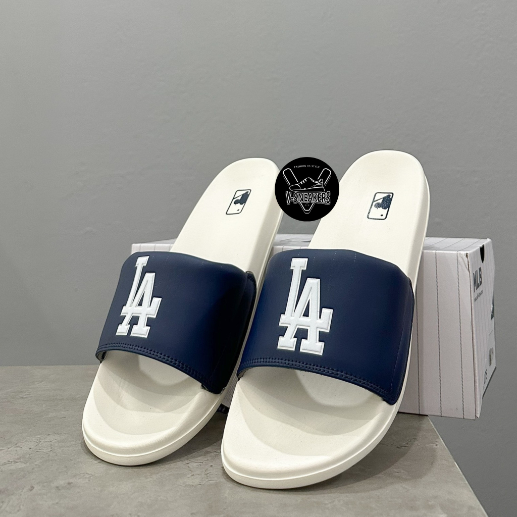 Dép MLB thể thao quai ngang LA xanh than trắng hàng lai au fullbox | Shopee Việt Nam