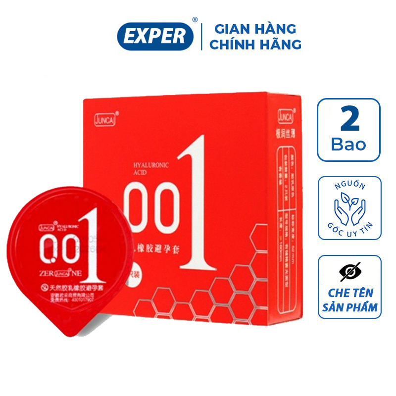 Bao cao su 001 JUNCAI Ultra Slim hộp 2 cái, bcs siêu mỏng 001mm nhiều ...