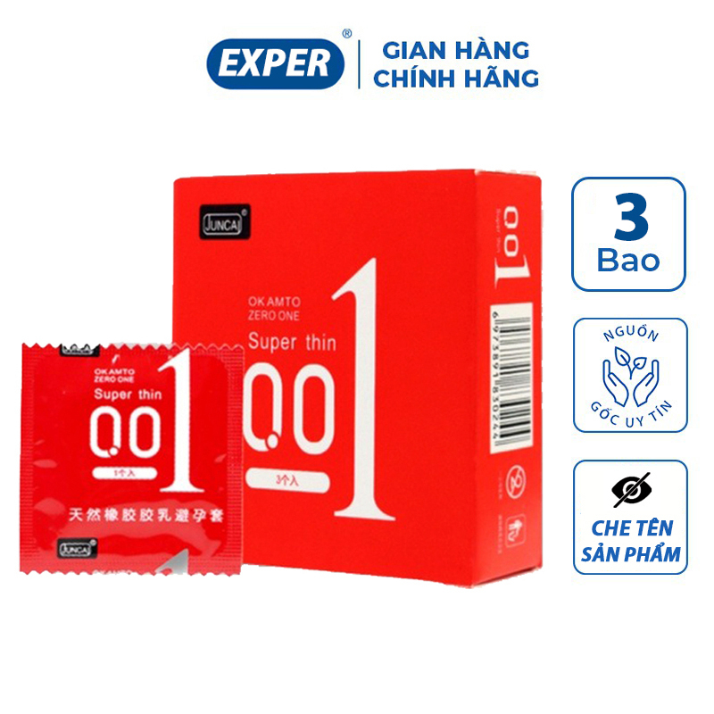 Bao cao su 001 JUNCAI Okamto Superthin Red hộp 3 cái, bcs siêu mỏng 0 ...