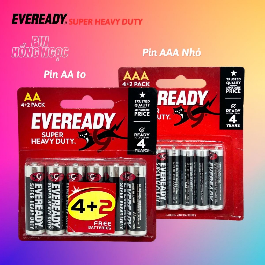 Vỉ 6 Viên Pin AA và Pin AAA 1,5V EVEREADY SUPER HEAVY DUTY Siêu Bền Bỉ ...