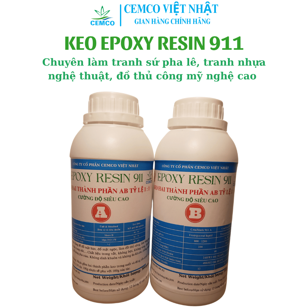 BỘ 1KG Keo Epoxy AB tỷ lệ 1:1 Cemmark 911 Độ cứng cao, Đông cứng nhanh ...