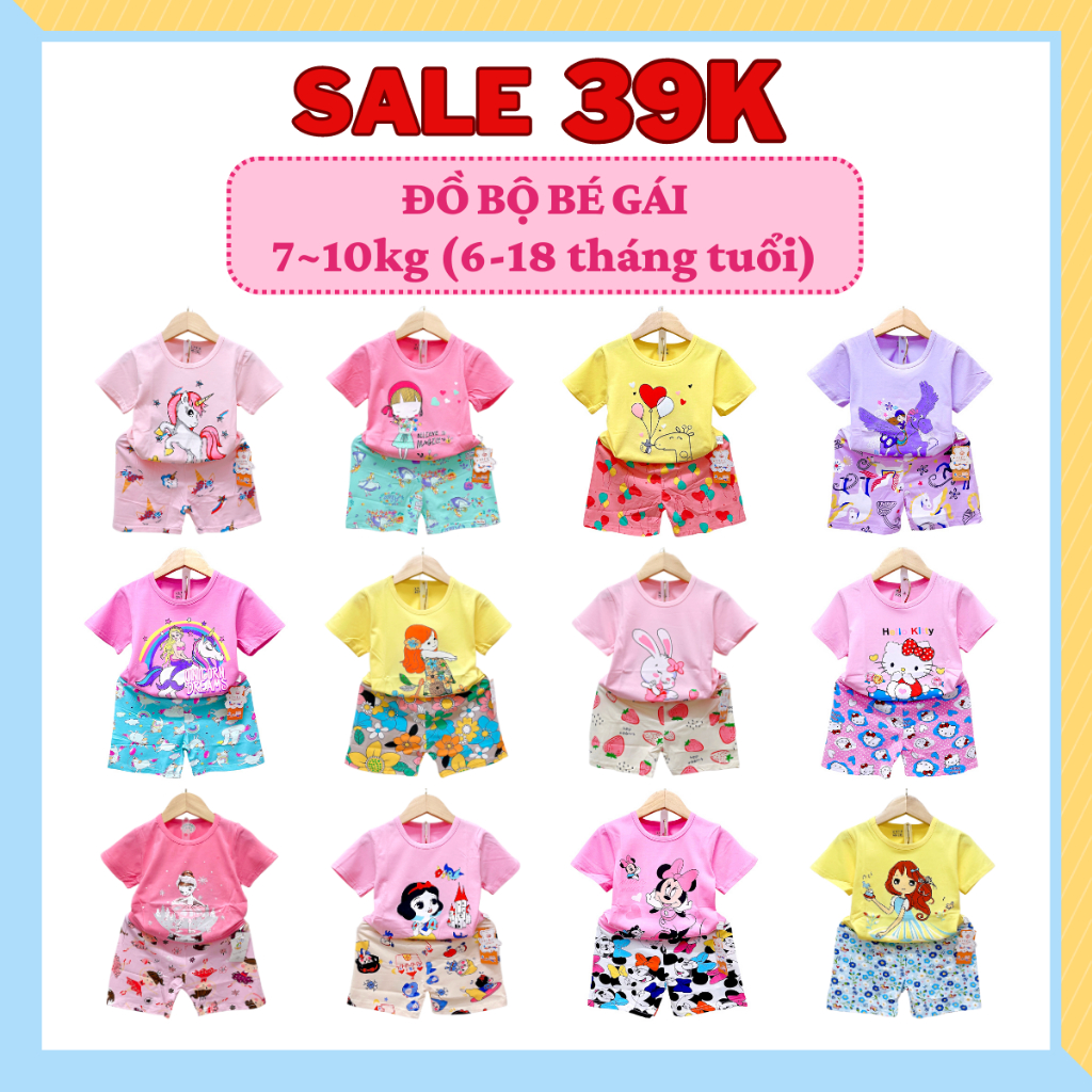 XẢ KHO [Size 7-10kg] Đồ bộ bé gái BINNIE SHOP Bộ thun cộc tay cotton quảng châu xuất hàn cho bé ...