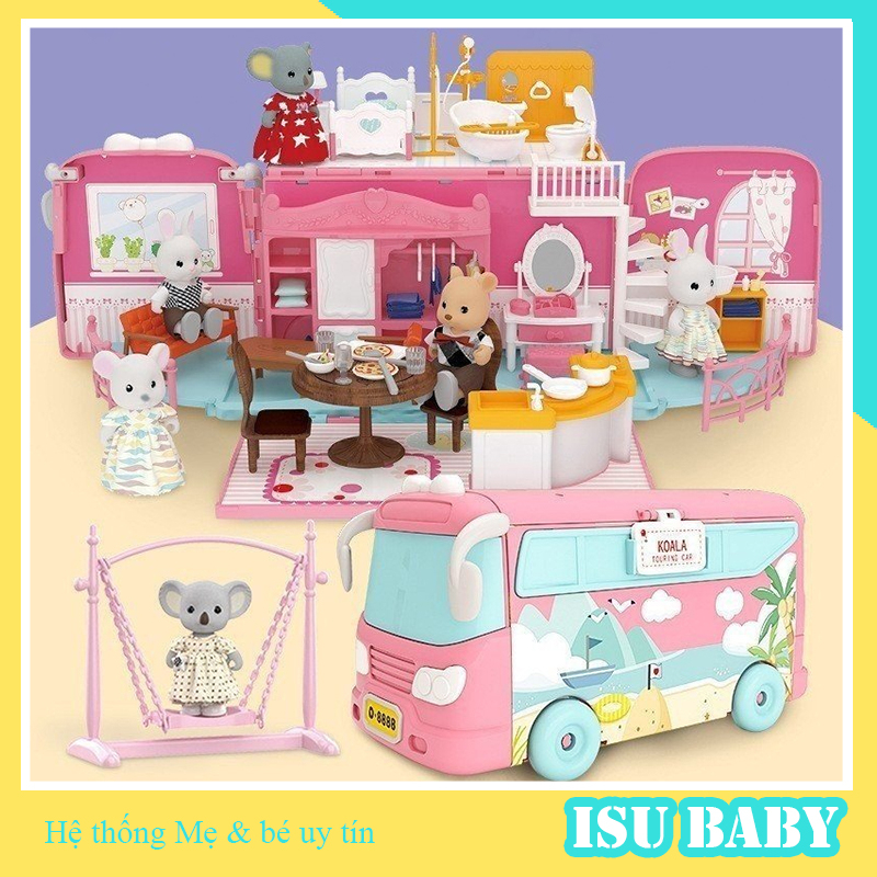 Xe bus đồ hàng búp bê 72 chi tiết cho bé, xe bus biến hình KOALA có gấu ...