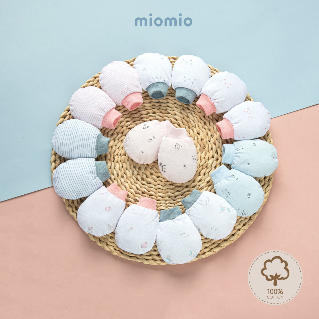 Bao Tay Sơ Sinh MIOMIO(2 Đôi), Dành Cho Bé Gái Bé Trai, 100% cotton, Hoạ Tiết Thỏ, Sọc, Mèo Mây ...