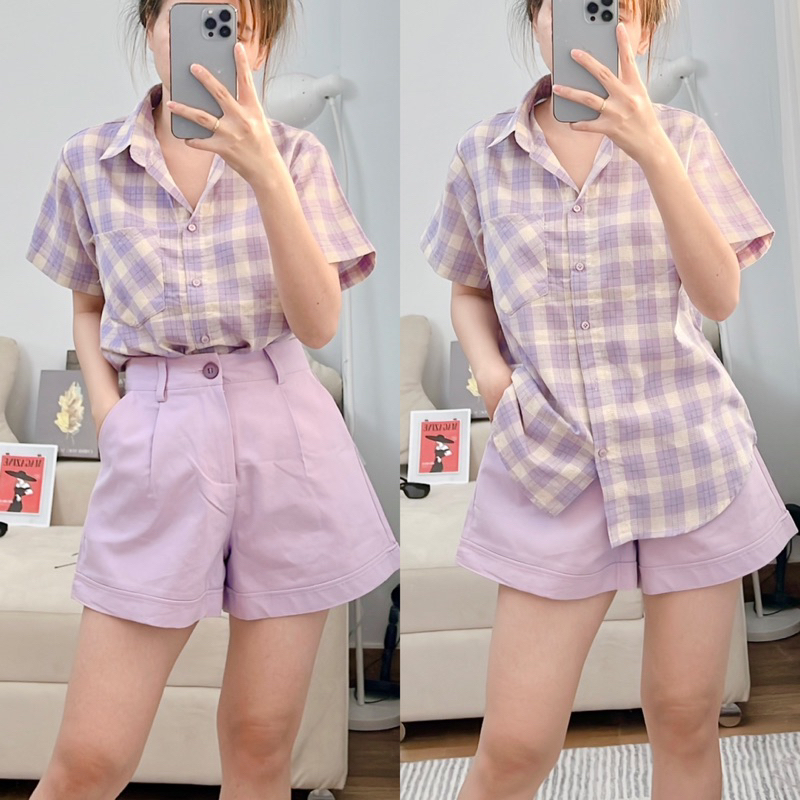 [mã Fadep0103 Giảm đến 30k đơn Từ 99k] Áo Sơ Mi Nữ Tay Cộc Xinh Xắn