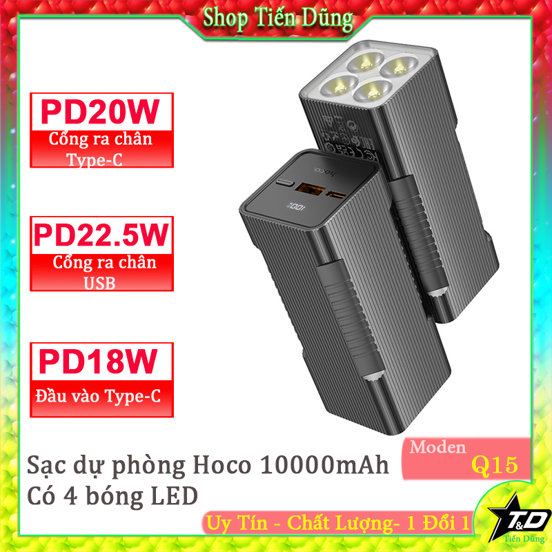 Sạc dự phòng nhanh 20w dung lượng 10000mAh Hoco Q15 tích hợp 4 đèn LED ...