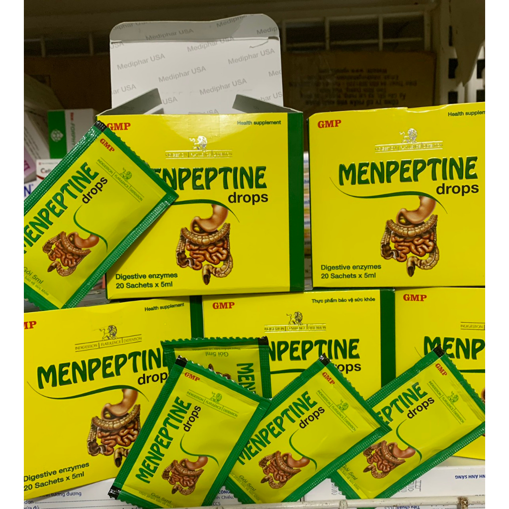 Hỗ trợ tiêu hóa Menpeptine drop Hộp 20 gói x 5ml Bổ sung enzym tiêu hóa ...