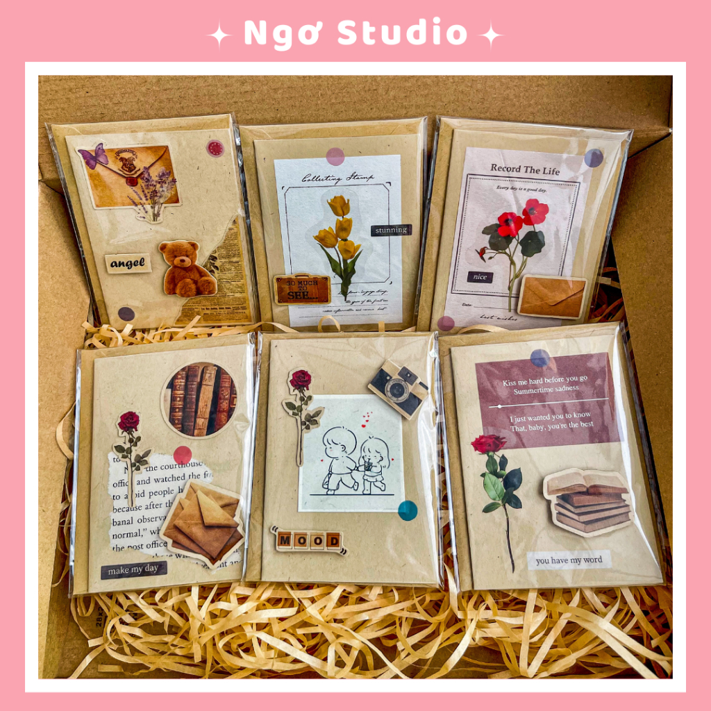 Thiệp handmade phong cách Vintage có kèm phong bì Kraft gửi lời chúc ...