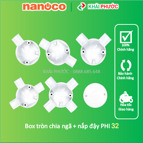 Hộp nối dây Box tròn chia 1 2 3 4 ngã đường ống điện phi 32 NANOCO ...