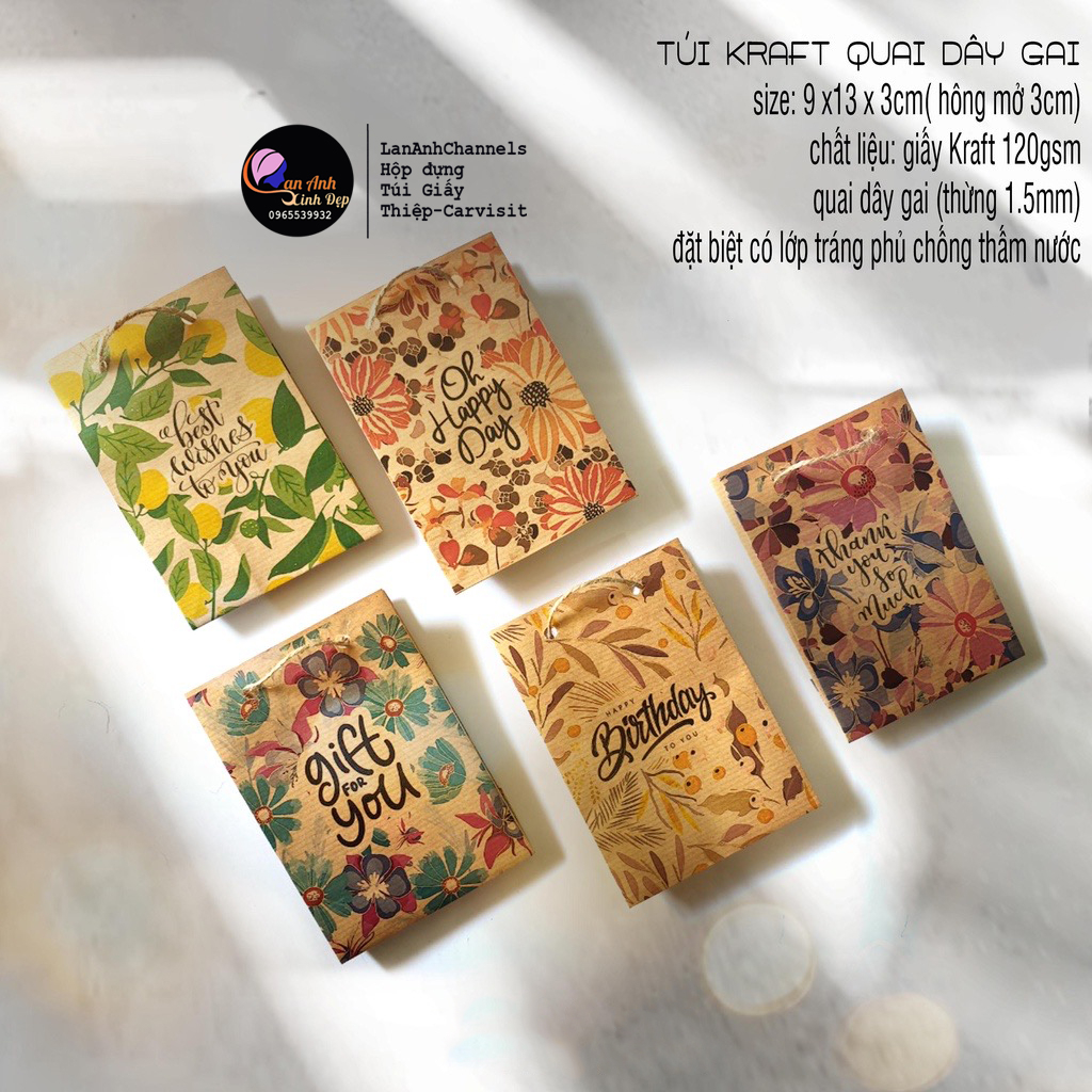 Túi Giấy Mini 13x9x3cm In Hình Hoa Lá - Kraf Phong Cách Vintage Có Quai ...
