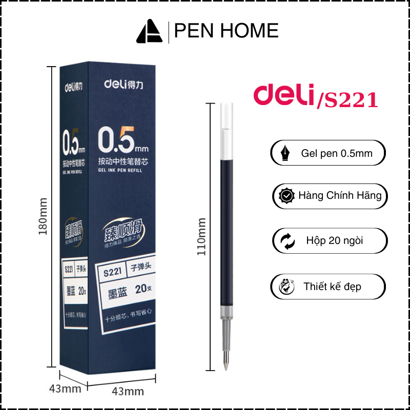 Ruột bút gel Deli S221 (set 20 ngòi) dùng thay thế cho bút Deli A575. | Shopee Việt Nam