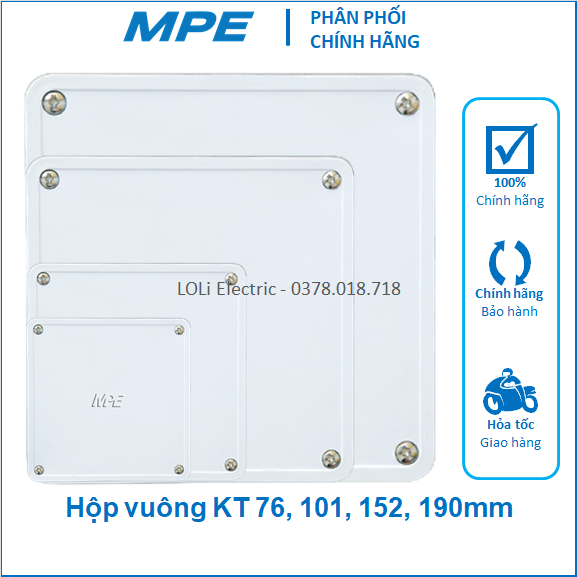 Hộp box vuông gắn nổi, âm tường, trung gian MPE kích thước 76 101 152 ...
