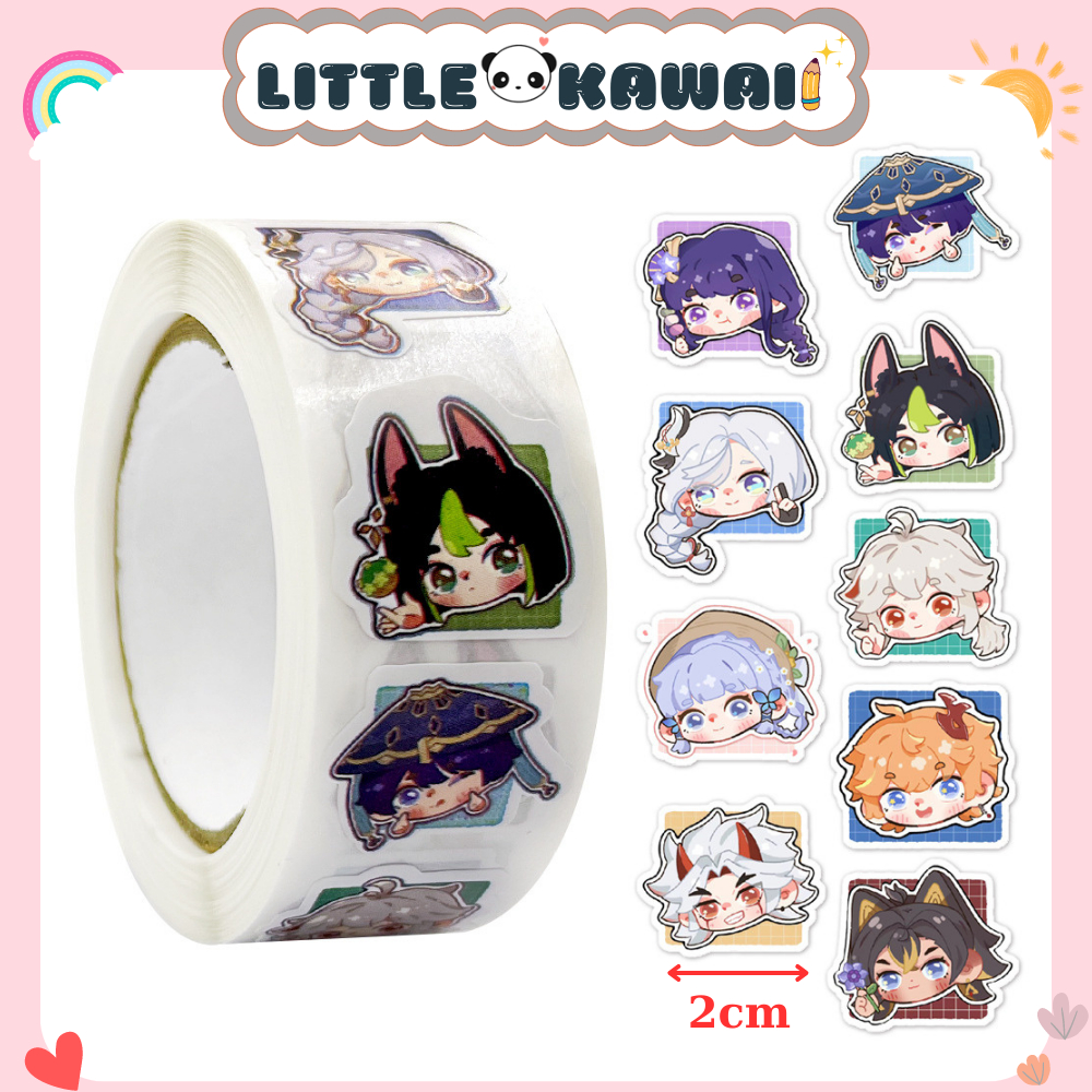 Cuộn 500 tem sticker nhãn dán hoạt hình size nhỏ 2cm dễ thương dán ...