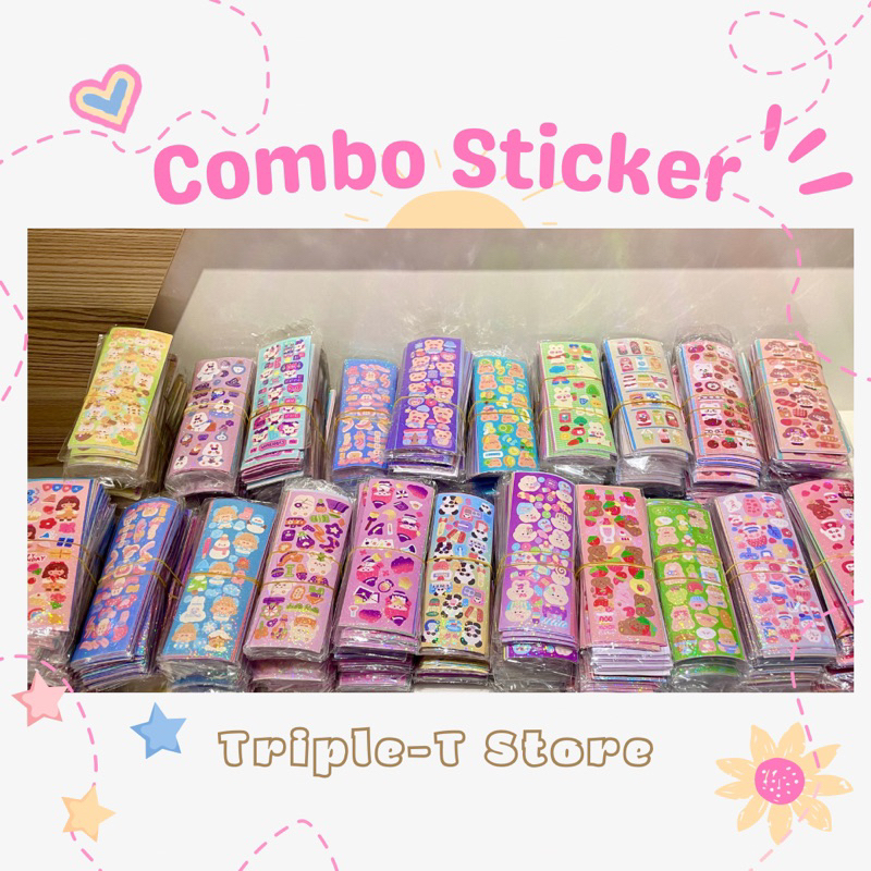 Combo 100 sticker random ngẫu nhiên cắt sẵn cán màng hologram hottrend ...