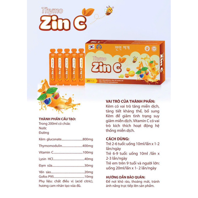 Siro kẽm ống cho trẻ từ 2 tuổi Thymo Zinc Kẽm Gluconat + Vitamin C ...