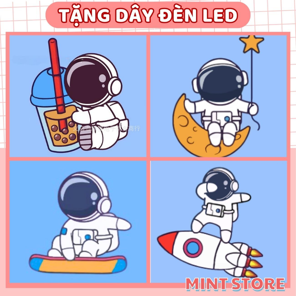 Bộ tranh đính đá mini DIY phi hành gia cute kèm khung, tranh gắn đá ...