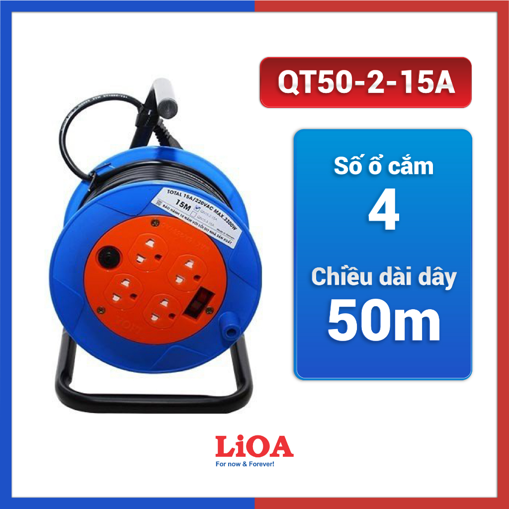 Ổ Cắm Kéo Dài Quay Tay Kiểu Rulo LIOA QT50-2-15A 50m 15A Có Bảo Vệ Quá Tải Khả Năng Chịu Nhiệt ...