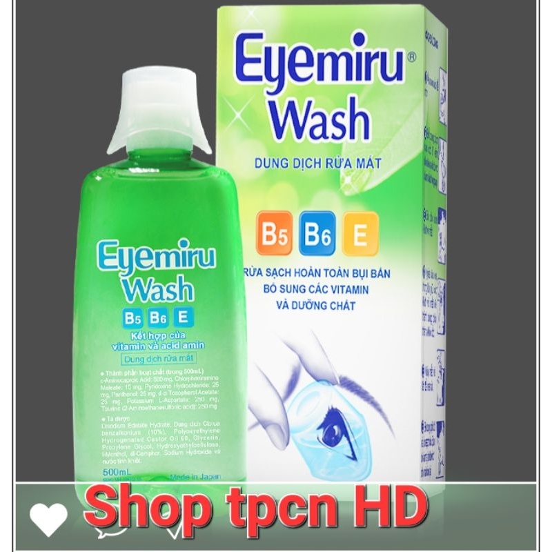 Dung dịch rửa mắt Eyemiru Wash 500ml rửa sạch bụi bẩn và bổ sung ...