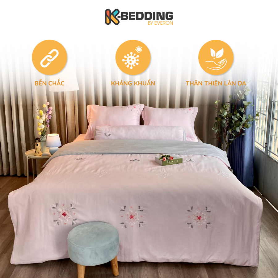 Bộ ga giường chần bông K-bedding By Everon Hồng Xám KMTS101 họa tiết ...