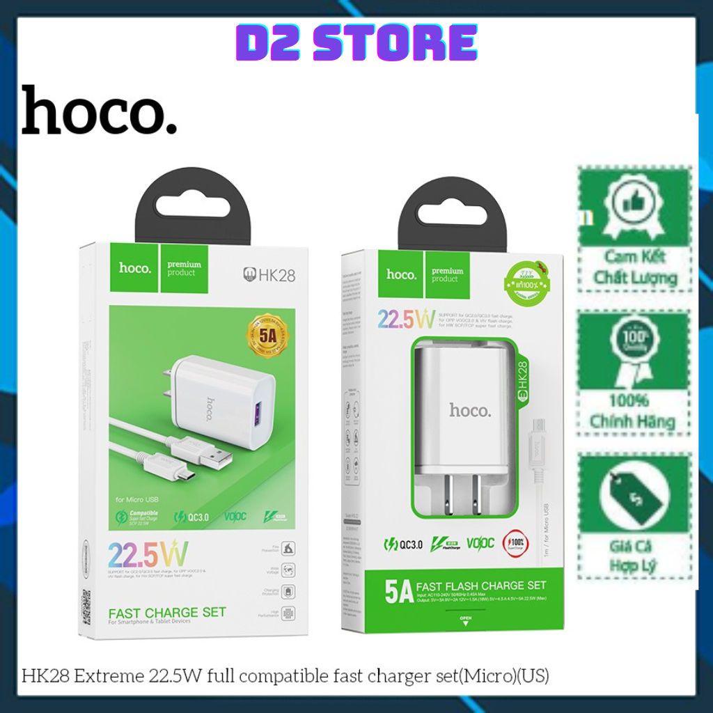 [Bảo hành 1 năm]BỘ SẠC NHANH HK28 MICRO - 22.5W - PD20W - 5A DÀNH CHO CÁC DÒNG MÁY ANDROI CHÂN ...