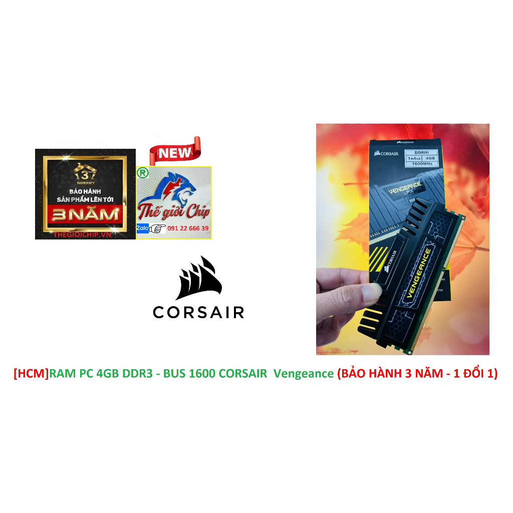 [HCM]RAM PC 4GB DDR3 - BUS 1600 CORSAIR Vengeance (BẢO HÀNH 3 NĂM - 1 ...