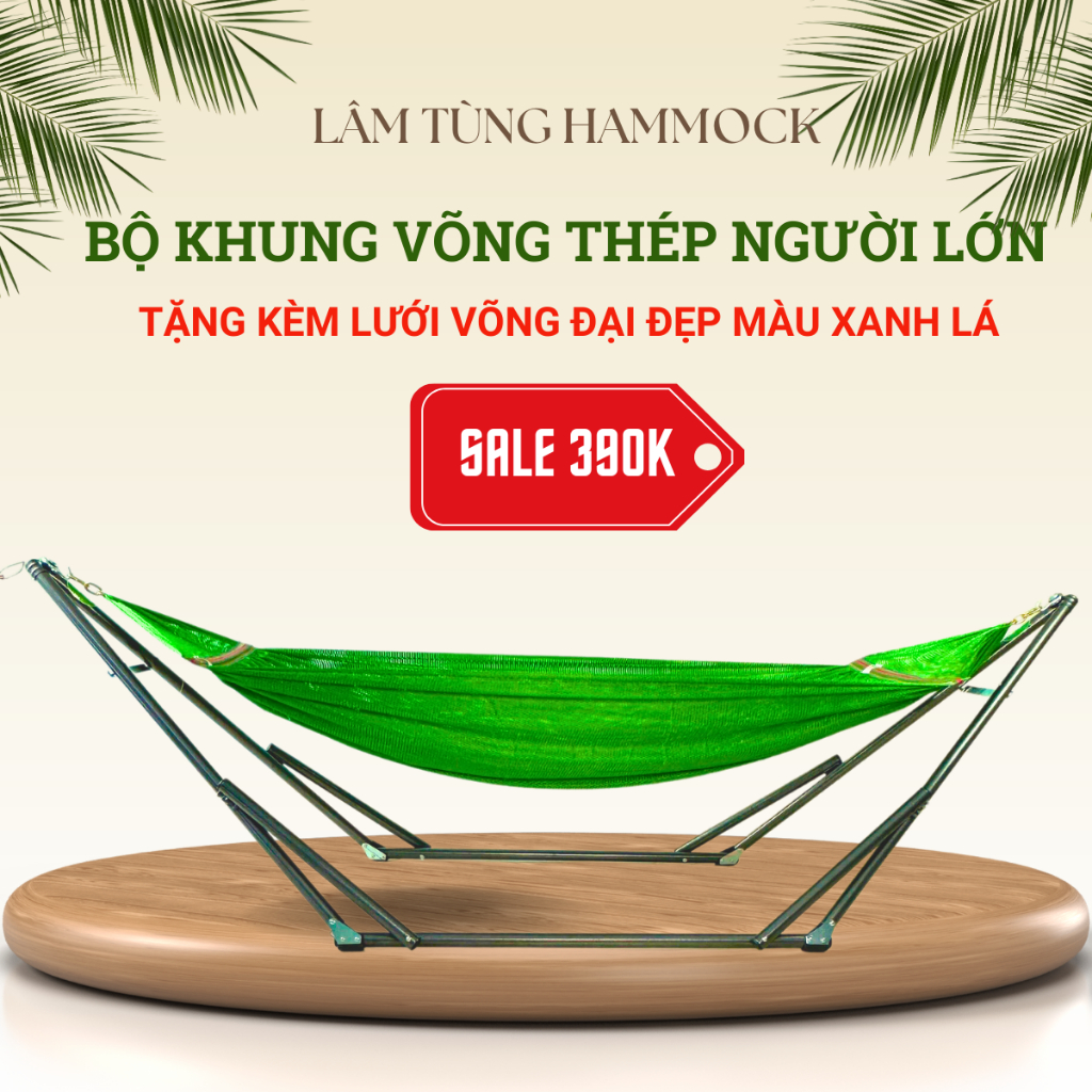 [RẺ VÔ ĐỊCH] Khung võng xếp sơn tĩnh điện cỡ lớn ống tròn phi 32 kèm võng lưới đại vip khổ lớn ...