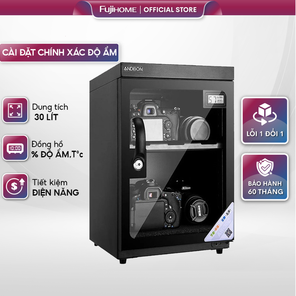 Tủ chống ẩm máy ảnh 30 Lít ANBON nhập khẩu chính hãng 2 ngăn có mút ...