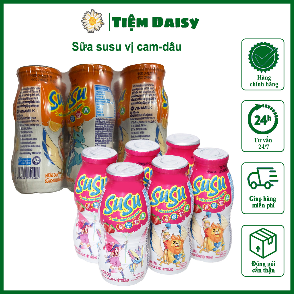 Lốc 6 chai sữa chua uống dâu/cam SuSu 80ml | Shopee Việt Nam