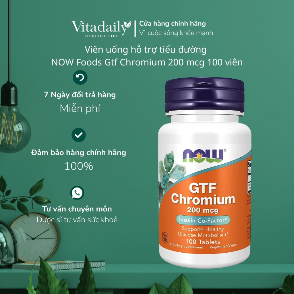 Viên uống hỗ trợ tiểu đường NOW Foods Gtf Chromium 200 mcg 100 viên ...